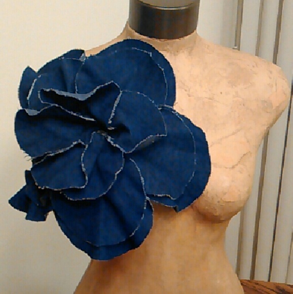 Accessories | Frayed Denim Oversized Rosette Magnet Pin | Poshmark