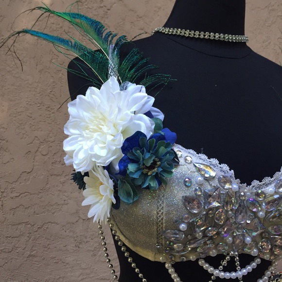 Intimates & Sleepwear | Peacock Silver Glitter Rhinestone Rave Bra 36d ...