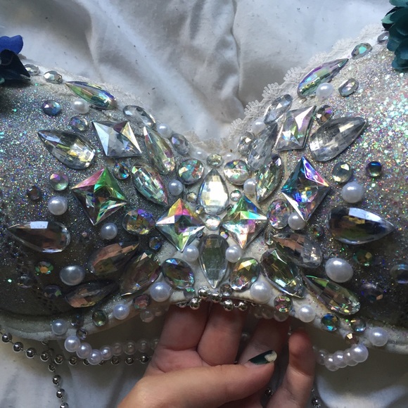 Intimates & Sleepwear | Peacock Silver Glitter Rhinestone Rave Bra 36d ...