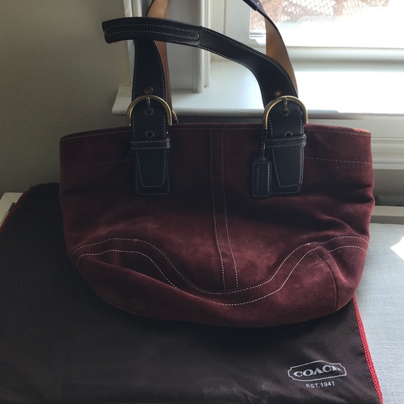Coach | Bags | Coach Maroon Suede Shoulder Bag | Poshmark