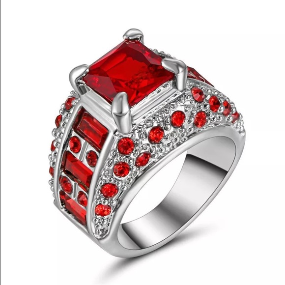 Jewelry | Ruby Red Princess Cut Engagement Ring | Poshmark
