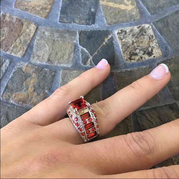 Jewelry | Ruby Red Princess Cut Engagement Ring | Poshmark