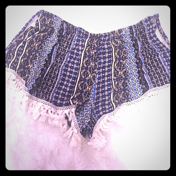 r2d Apparel | Shorts | Bohemian Blue Frill Shorts With Elastic Waist ...