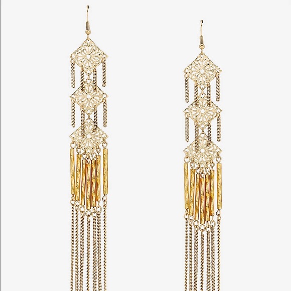 Express | Jewelry | Filigree Charm And Chain Fringe Earrings | Poshmark