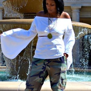 Tops | White Puff Sleeve Self Tie Off The Shoulder Top | Poshmark