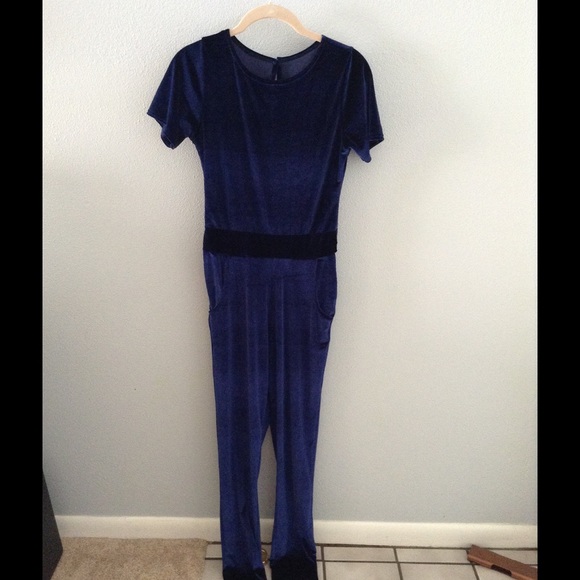 Boohoo | Pants & Jumpsuits | Midnight Blue Velvet Jumpsuit | Poshmark
