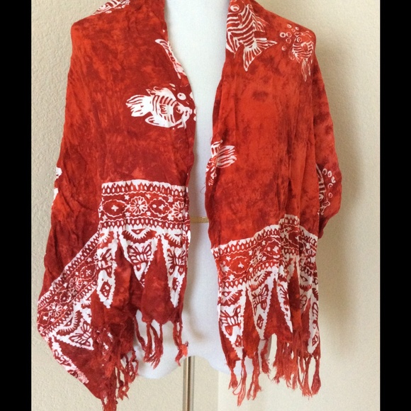 Vintage | Swim | Cover Pool Or Beach Shawl Red And White Wrap Shawl ...