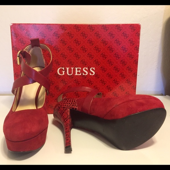 Guess | Shoes | Preloved Guess Shoes Lamella Red Multi Suede | Poshmark