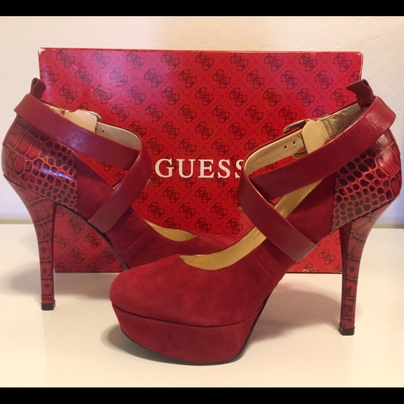 Guess | Shoes | Preloved Guess Shoes Lamella Red Multi Suede | Poshmark