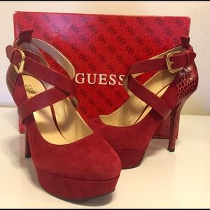 Guess | Shoes | Preloved Guess Shoes Lamella Red Multi Suede | Poshmark