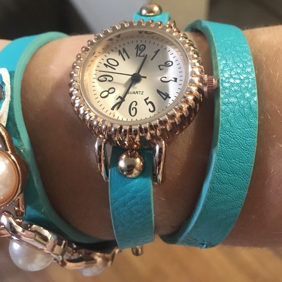 Accessories | Teal And Gold Wrap Watch | Poshmark