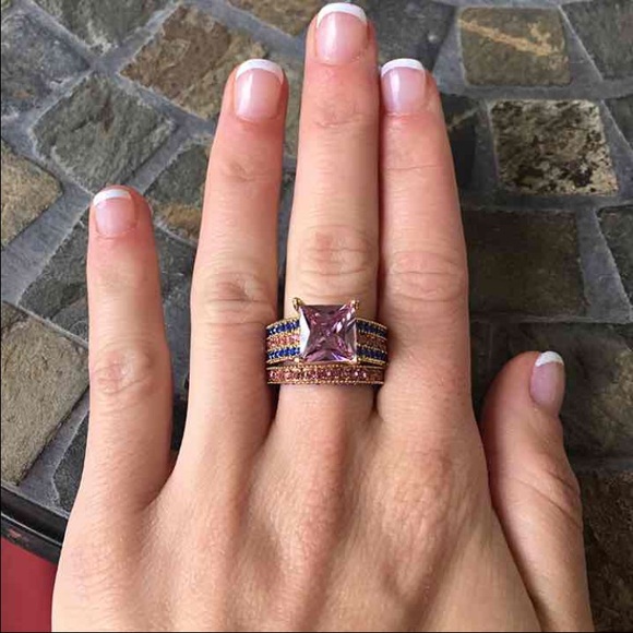 Jewelry | Pinkblue Princess Cut Gold Wedding Ring Set | Poshmark