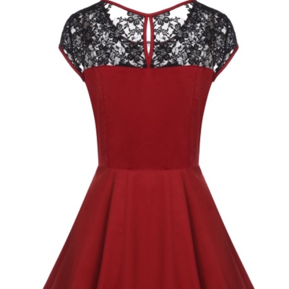 Fox&Lace | Dresses | Red Midi Full Dress With Black Lace Neckline ...