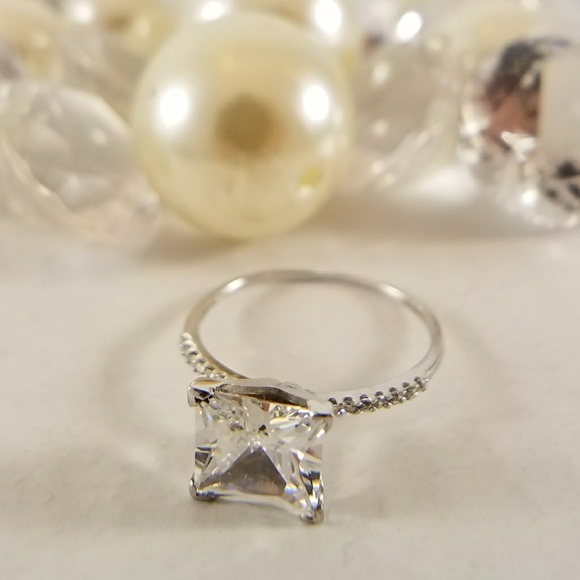 Jewelry | Dainty 15ct White Gold Princess Engagement Ring | Poshmark