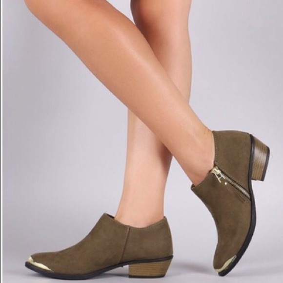 Qupid | Shoes | Khaki Suede Bootie | Poshmark