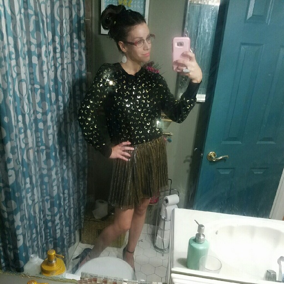 Topshop | Sweaters | Sequin Gold Top And Skater Skirt | Poshmark