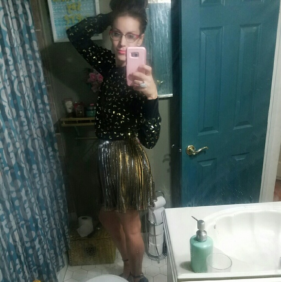 Topshop | Sweaters | Sequin Gold Top And Skater Skirt | Poshmark