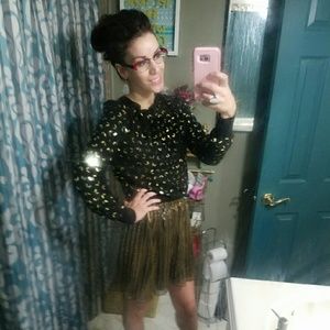 Topshop | Sweaters | Sequin Gold Top And Skater Skirt | Poshmark