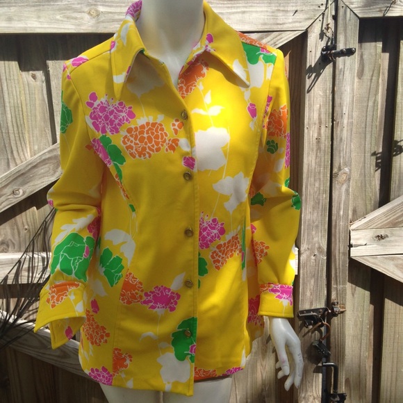 Vintage | Tops | Vintage Alex Garay Yellow Floral Shirt 2 | Poshmark