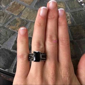 Jewelry | Black Obsidian Emerald Cut White Gold Wedding Ring | Poshmark