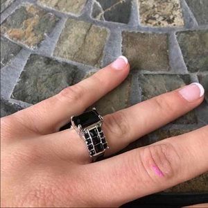 Jewelry | Black Obsidian Emerald Cut White Gold Wedding Ring | Poshmark