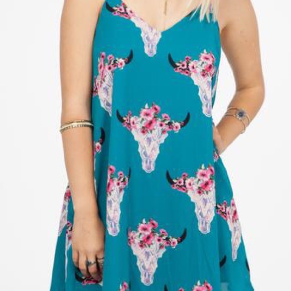 Dresses | Bullhead Boutique Dress Teal Cow Skull Dress | Poshmark
