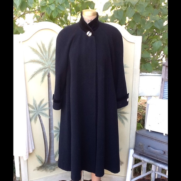 Charles Klein | Jackets & Coats | Vtg Velvet Trim Swing Style Maxi Coat ...