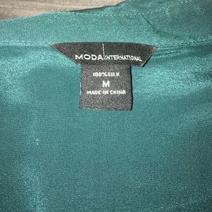 Moda International | Tops | Moda 0 Silk Green Blue Color Collared Shirt ...