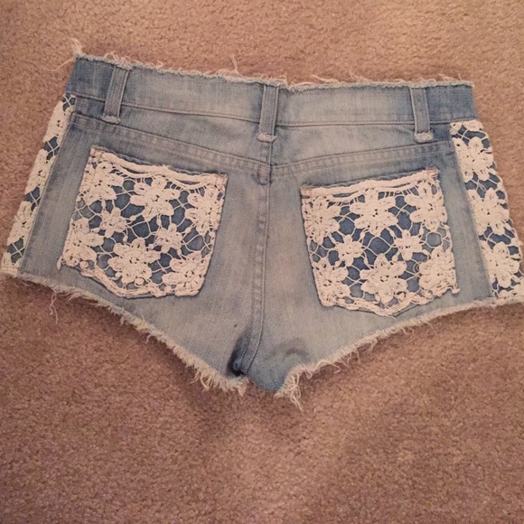 Car Mar | Shorts | Super Short Denim Cutoffs With Lace Detail | Poshmark