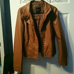faux cognac leather jacket on Poshmark