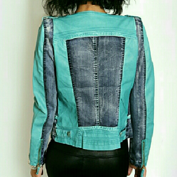 Jackets & Coats | Nwt Turquoise Faux Leather Denim Jacket Xs | Poshmark