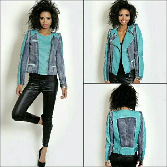 Jackets & Coats | Nwt Turquoise Faux Leather Denim Jacket Xs | Poshmark