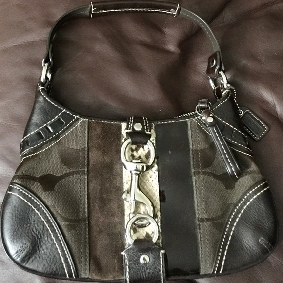 Coach | Bags | Coach Purse Signature Stripe Python Brown Hobo | Poshmark