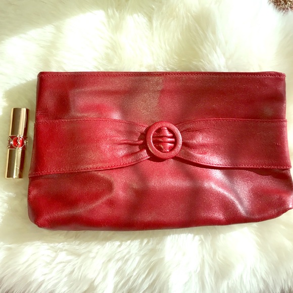Bags | Vintage Genuine Leather Red Evening Clutch | Poshmark