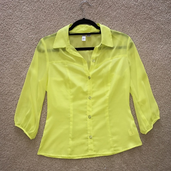 Tops | Bright Neon Yellow Lime Blouse | Poshmark