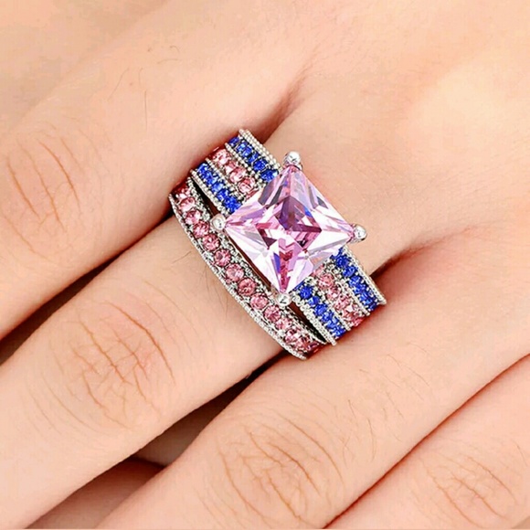 Ring | Jewelry | White Rhodium Pink Topaz Pave Cz 2in Ring Size8 | Poshmark