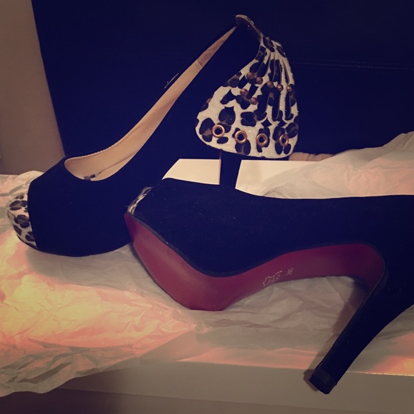 Shoes | Red Bottom Black And Leopard Print Heels | Poshmark
