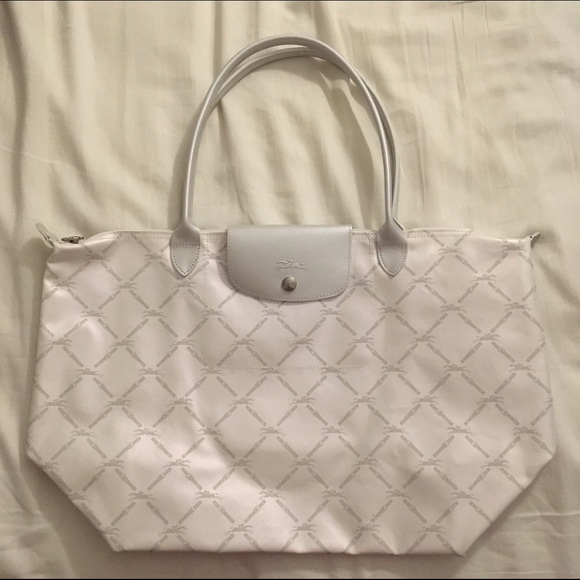 Longchamp | Bags | Longchamp Limited Edition White And Silver Tote ...