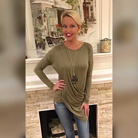 Tops | Stunning Asymmetric Drape Hemline Light Olive Top | Poshmark