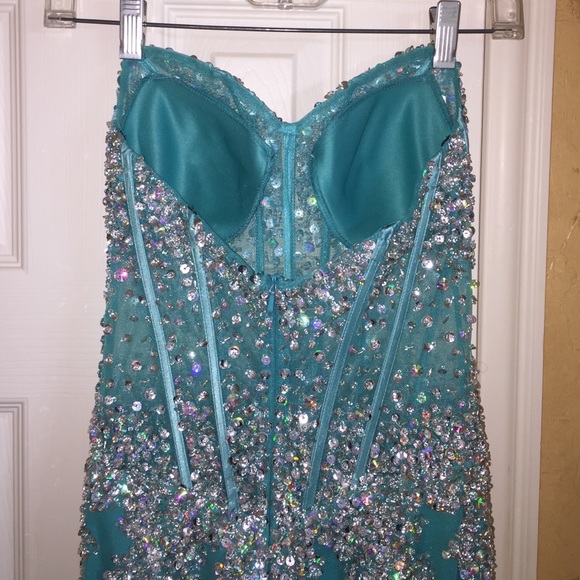 Dresses | Teal Prom Dress With Rhinestones | Poshmark