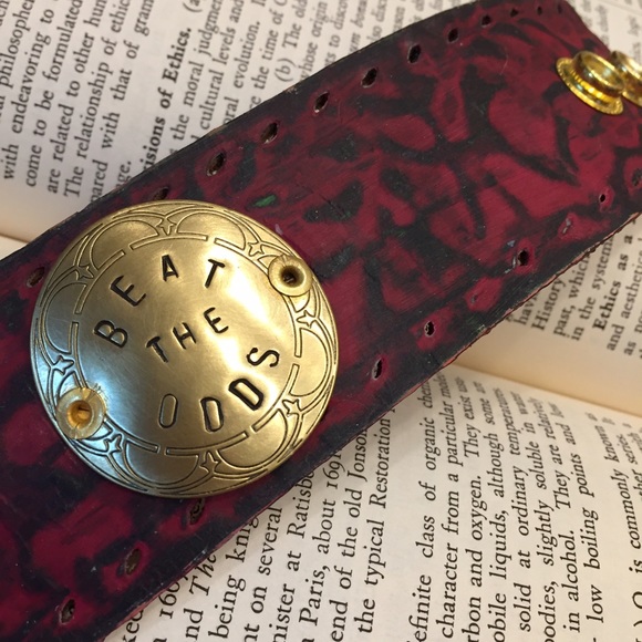 Jewelry | Handmade Wide Embossed Red Leather Cuff | Poshmark