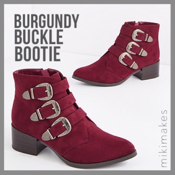 boutique | Shoes | Burgundy Faux Suede Ankle Bootie With Buckles | Poshmark