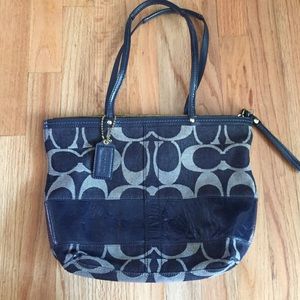 81% off Coach Handbags - Coach signature navy blue tote handbag from ...