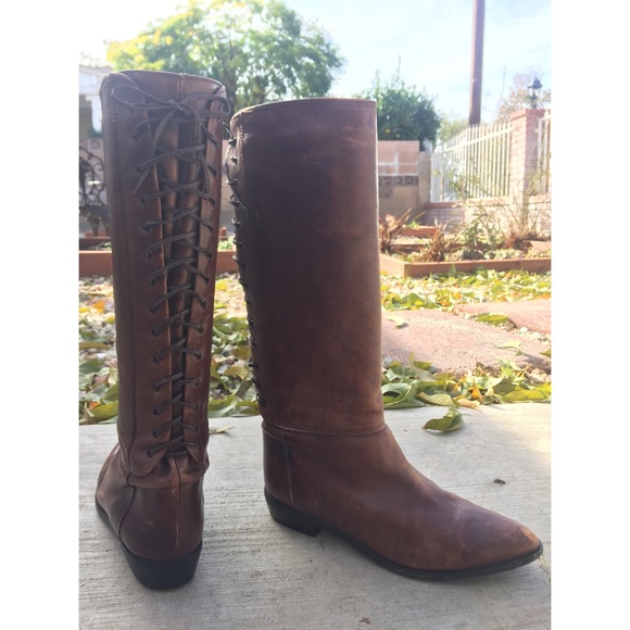 Vintage | Shoes | Vintage Leather Lace Up Pointed Boots | Poshmark