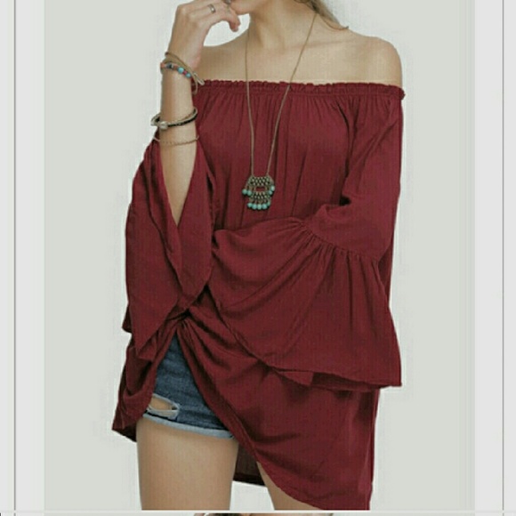 Tops | Burgundy Offtheshoulder Blouse | Poshmark