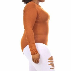 Tops | Plus Size Rust Semisheer Bodysuit Top | Poshmark