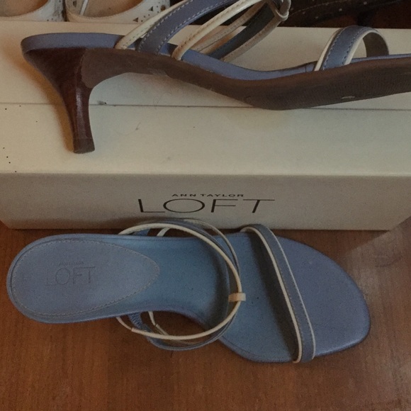 LOFT | Shoes | Loft Blue And Cream Leather Strap Sandal With Heel ...