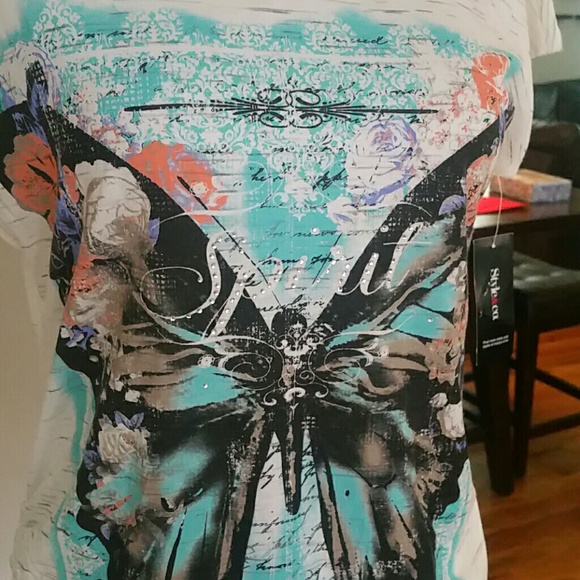 Style And Co Tops Nwt Styleco Ruched Graphicprint Tee Poshmark