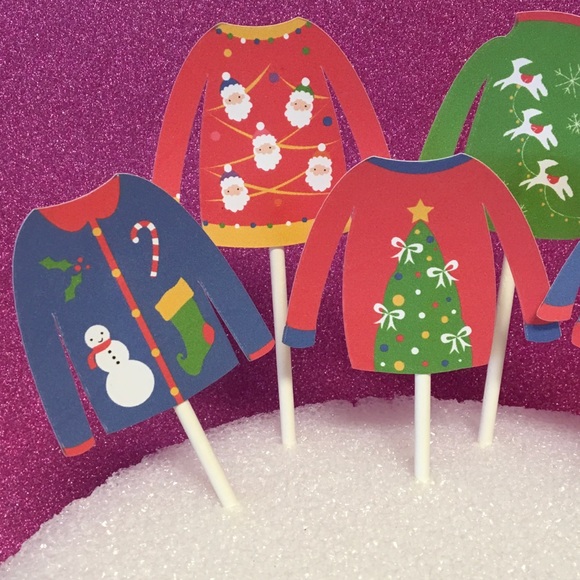 golden dreams | Party Supplies | Ugly Sweater Cupcake Toppers | Poshmark