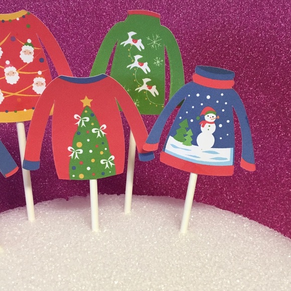 golden dreams | Party Supplies | Ugly Sweater Cupcake Toppers | Poshmark